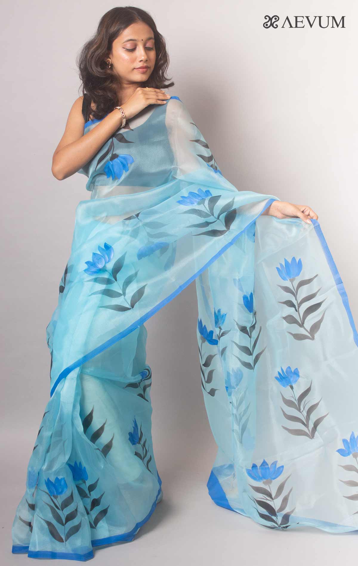 Rajnigandha Hand Painted Organza Silk Aevum Label Saree -19426 – AEVUM