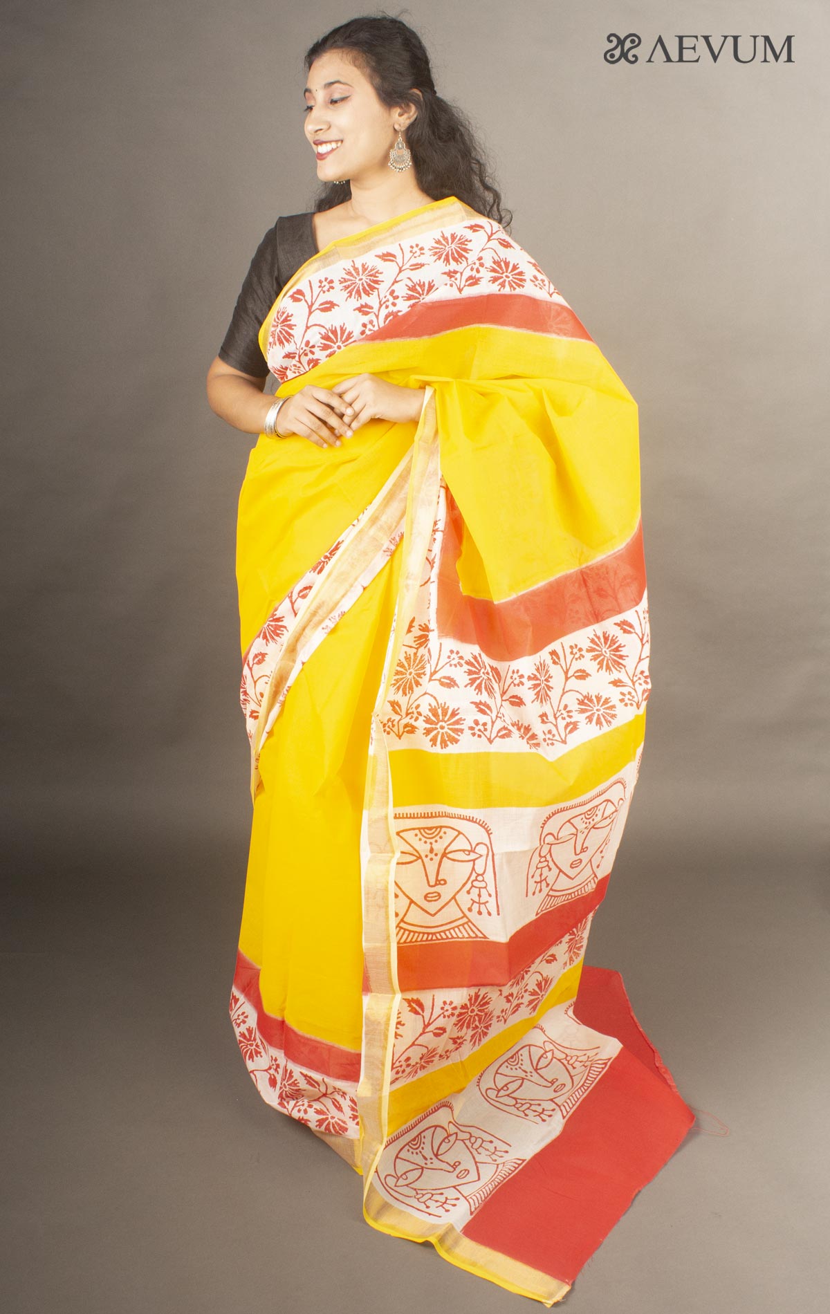 Kerala Cotton Hand Block Printed Saree By Aevum- 10027 – AEVUM