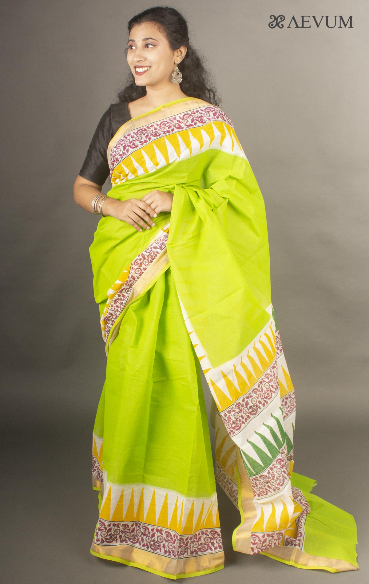 Kerala Cotton Hand Block Printed Saree By Aevum - 10029 – AEVUM