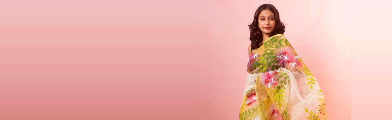 Buy Hand Painted Kota Check Sarees Online - AEVUM