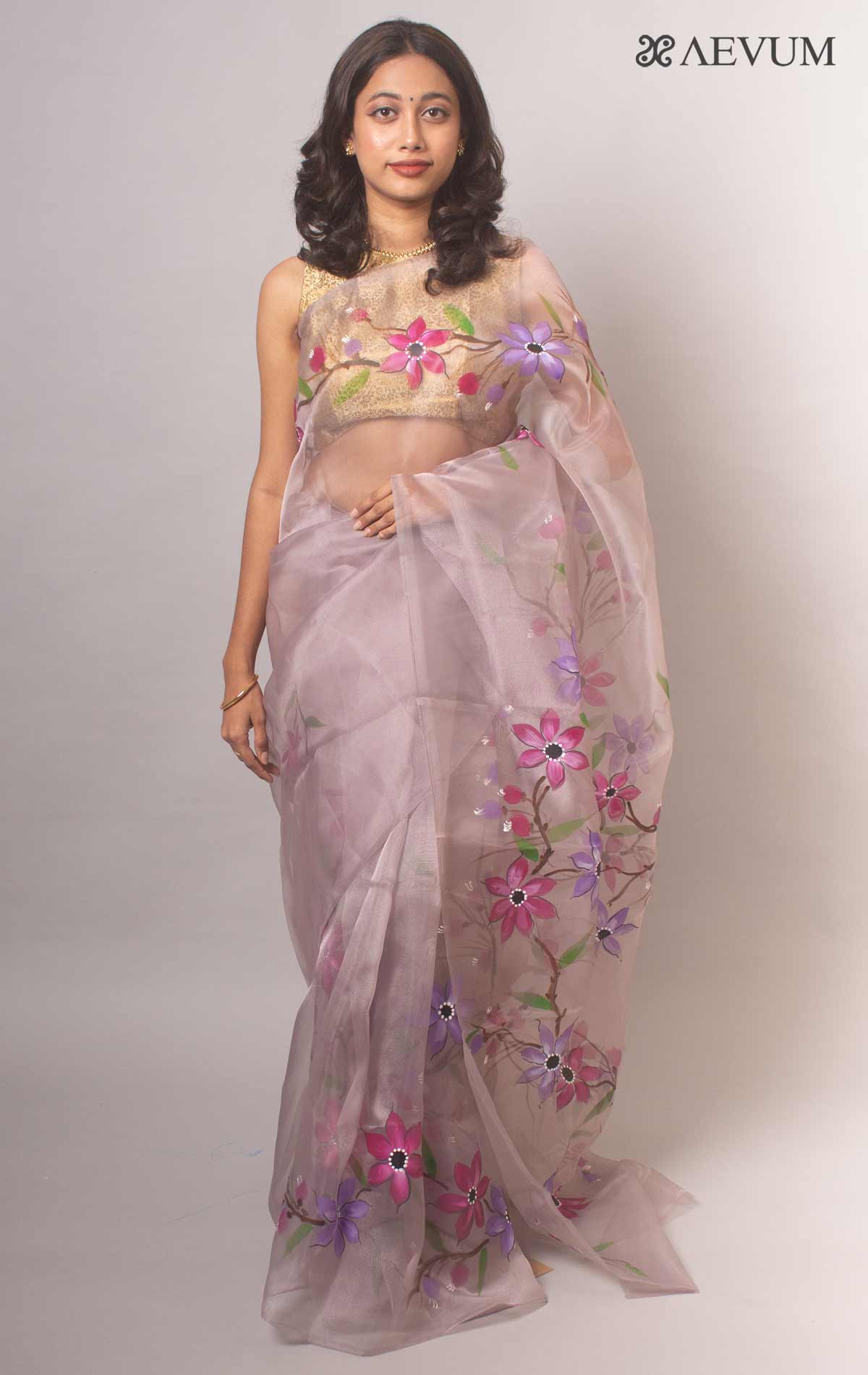 Rajnigandha Hand Painted Organza Silk Saree -17281 – AEVUM