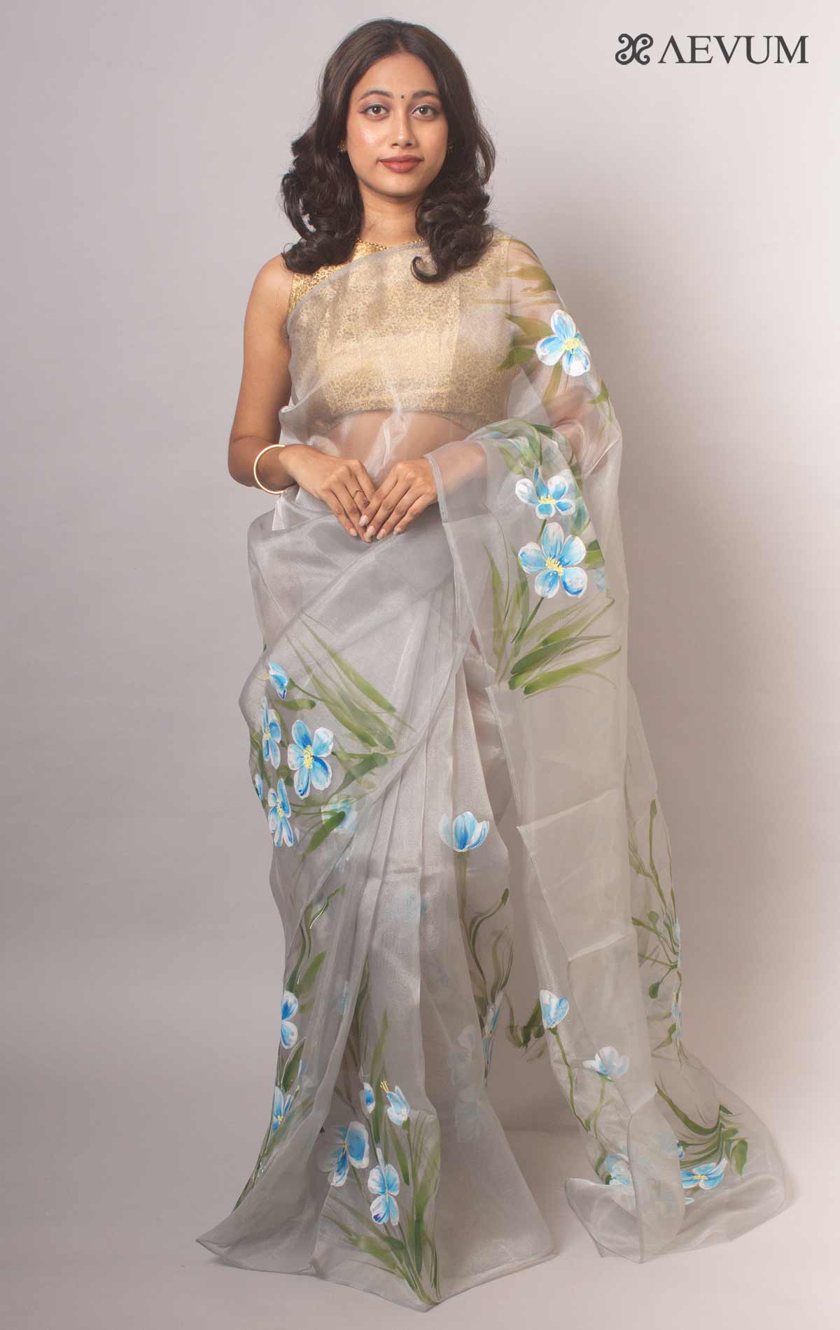 Rajnigandha Hand Painted Organza Silk Aevum Label Saree -17284 – AEVUM