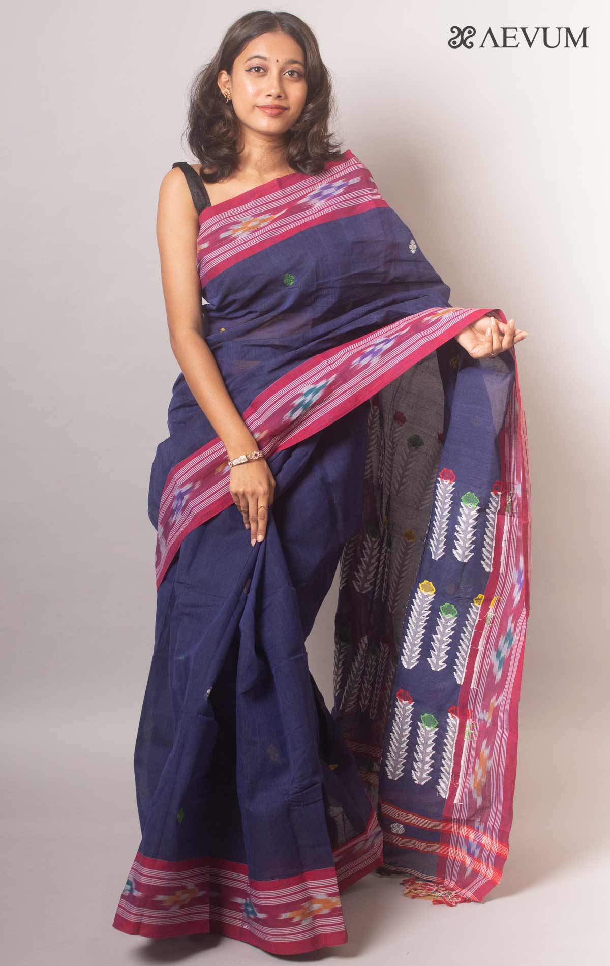 Pure Cotton Sambalpuri Border Handwoven Jamdani Saree - 18697 – AEVUM