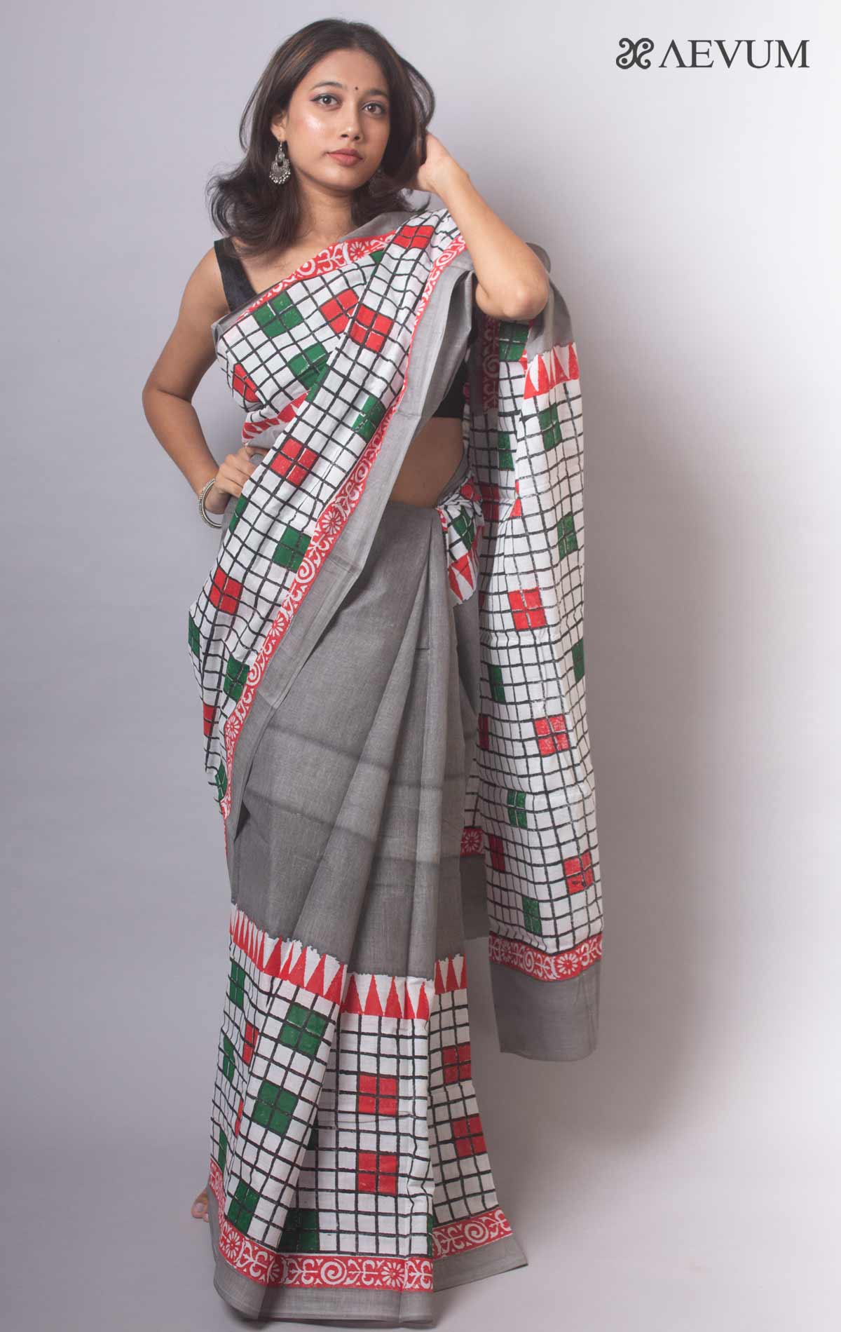 Mulmul Cotton Hand Block Printed Saree - 19469 – AEVUM