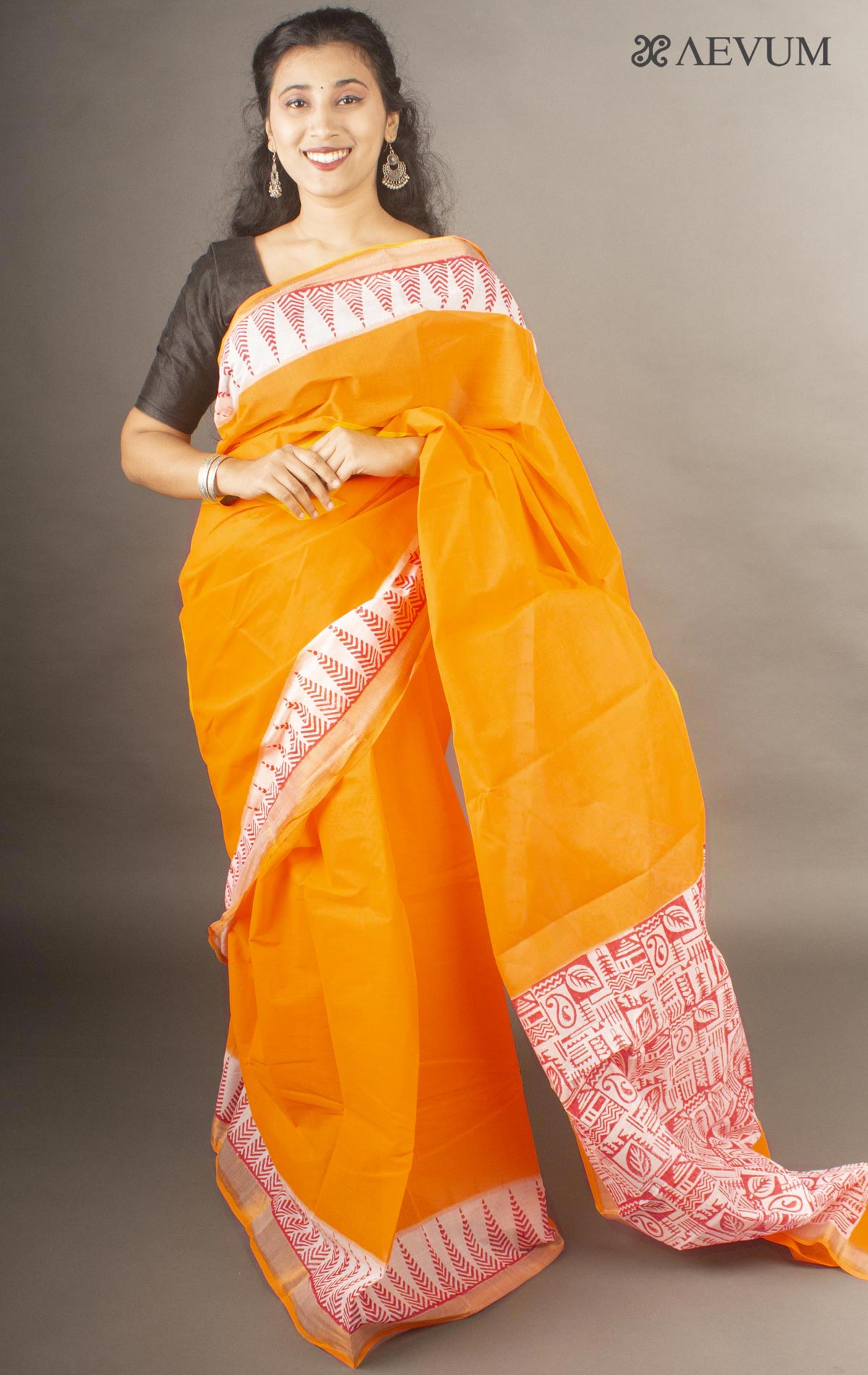Kerala Cotton Hand Block Printed Saree - 10023 – AEVUM